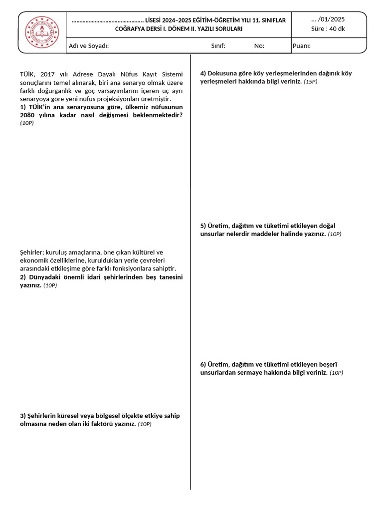 11-sinif-1-donem-2-yazili-2024-2025 | PDF