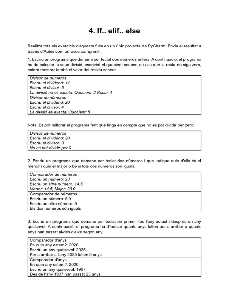 If.. Elif.. Else - Exercicis | PDF