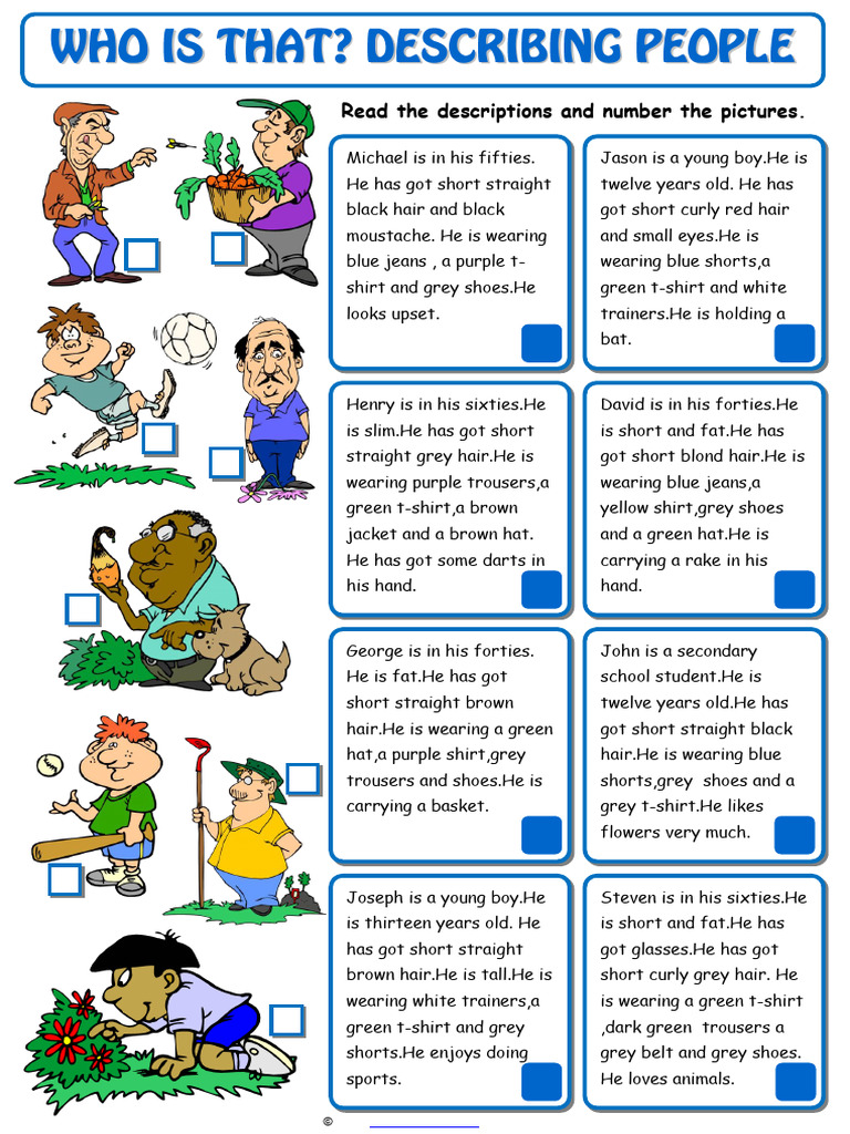 Student - Who Is That Describing People Esl Matching Exercise Worksheet ...