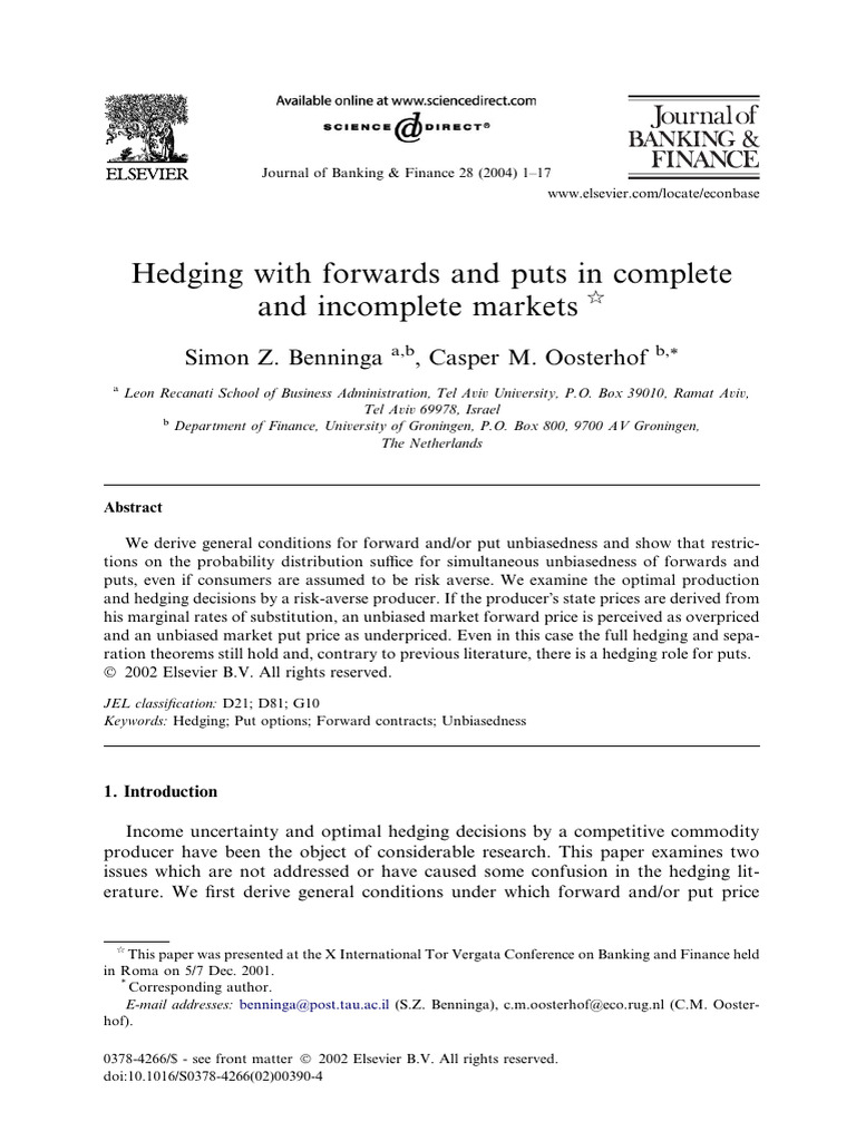 2004 Hedging With Forwards and Puts in Complete Article | PDF | Hedge ...