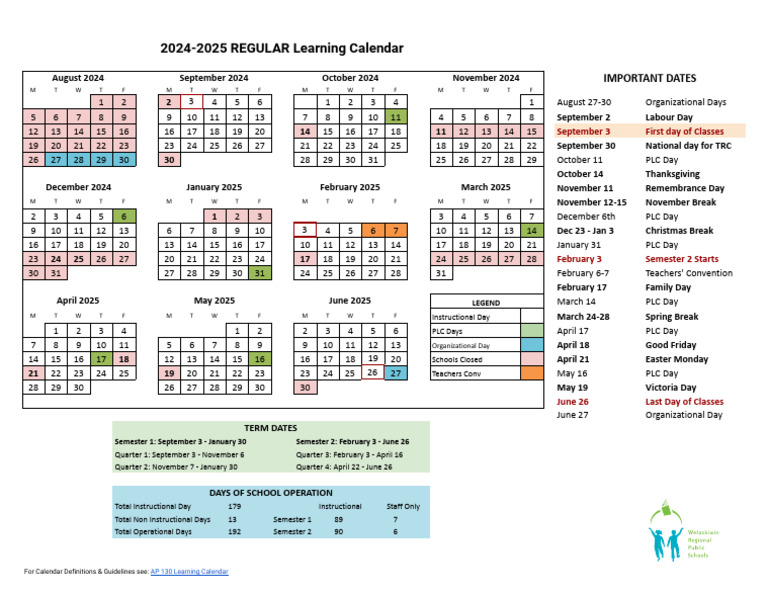 2024-2025 School Learning Calendar | PDF | Academia | Observances