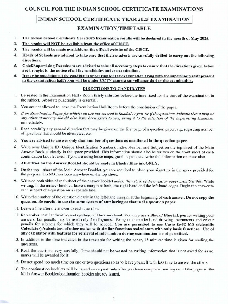 ISC Timetable With Instructions | PDF | Languages Of India | Languages ...