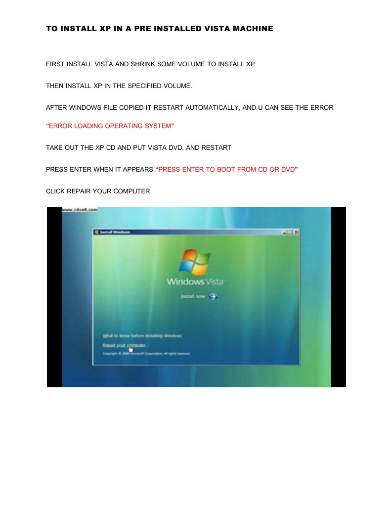 Dual Boot XP (Vista Pre Installed) | PDF