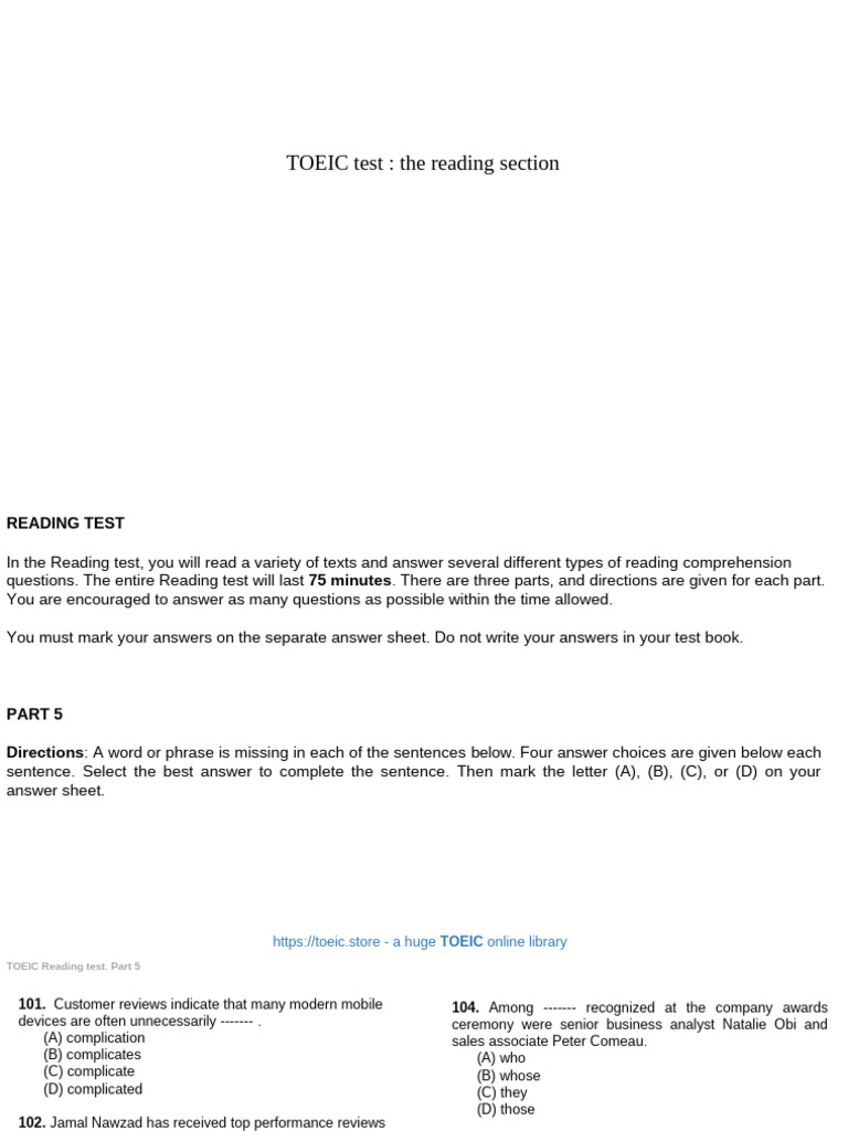 TOEIC-73 Reading | PDF | Identity Document