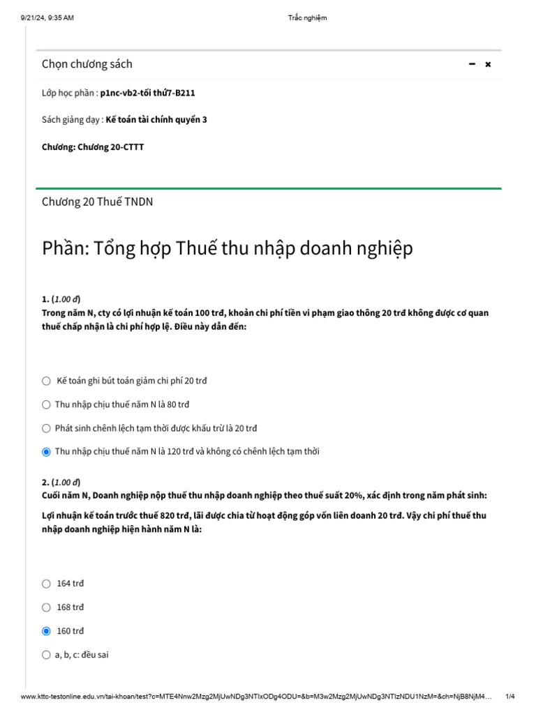 Trắc nghiệm C20 | PDF