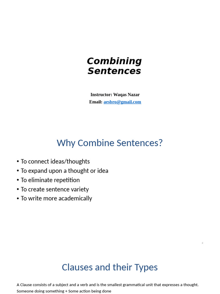 Combining Sentences. Sentence Types | PDF | Sentence (Linguistics ...