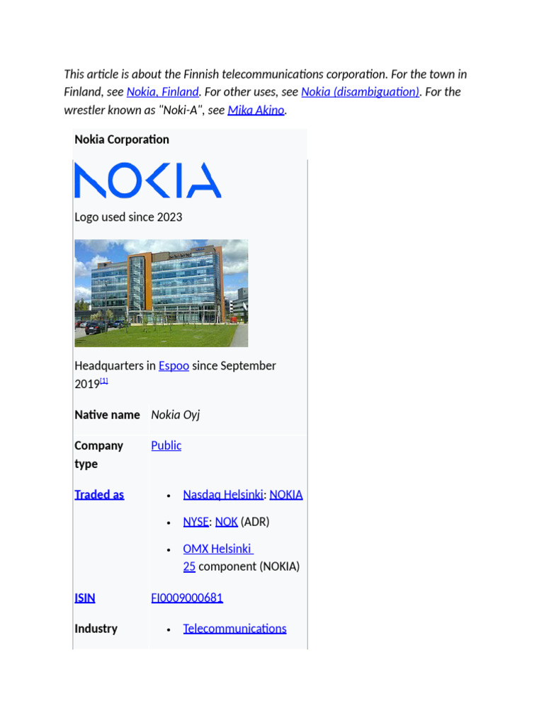 Nokia Corporation Overview and History | PDF | Nokia | Mobile Phones