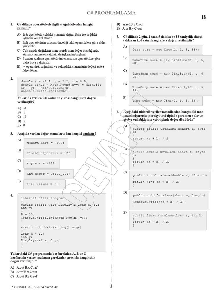 C# Programlama B - 240701 - 011800 | PDF