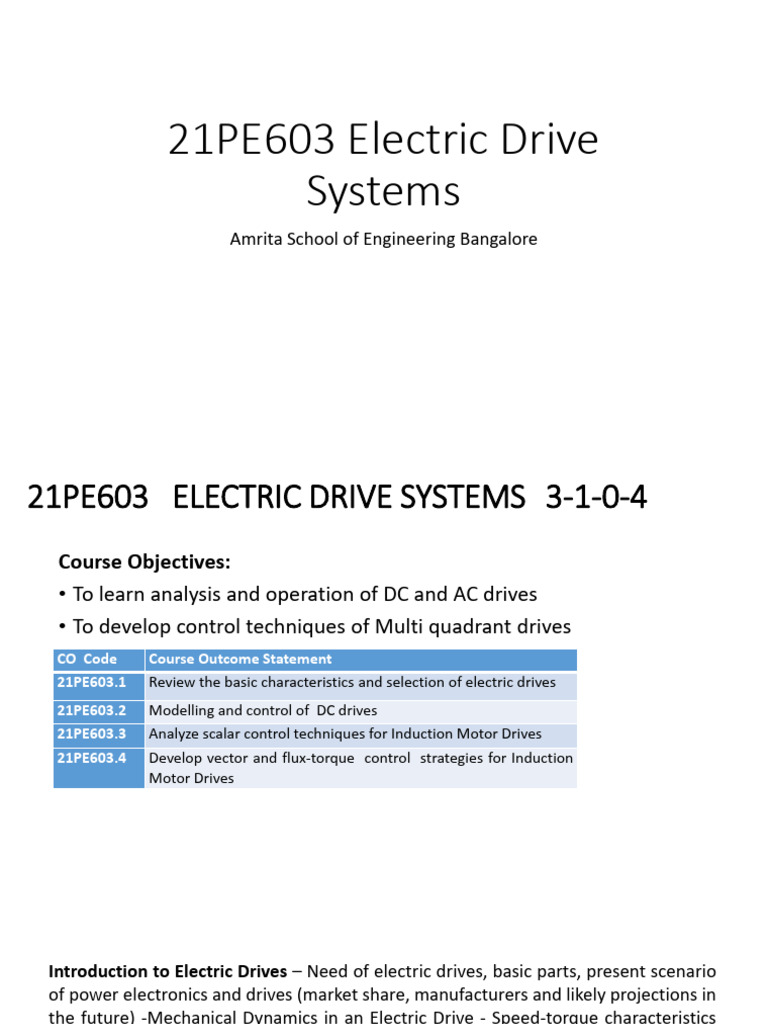 21PE603 - Electric Drives Systems | PDF | Electric Motor | Steady State