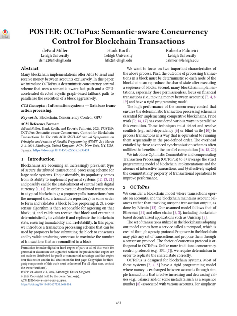 POSTER - OCToPus - Semantic-Aware Concurrency Control For Blockchain Transactions | PDF ...
