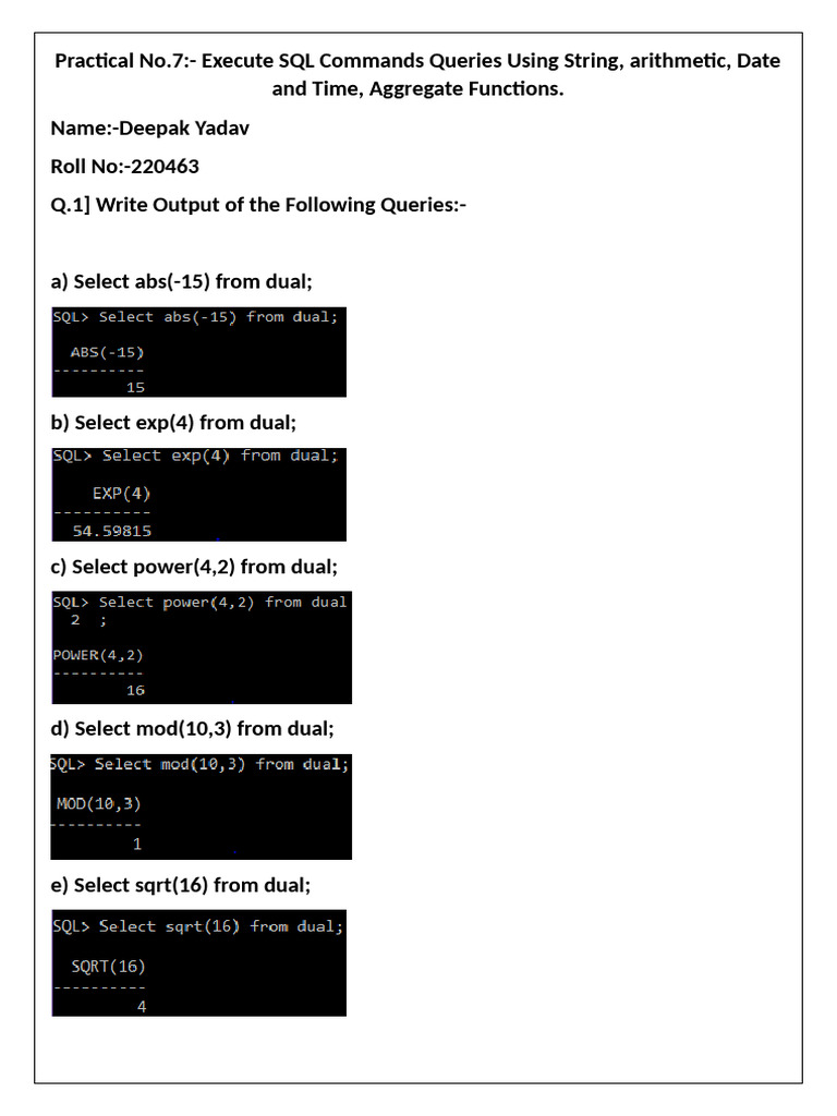 Practical No 7 DBMS | PDF