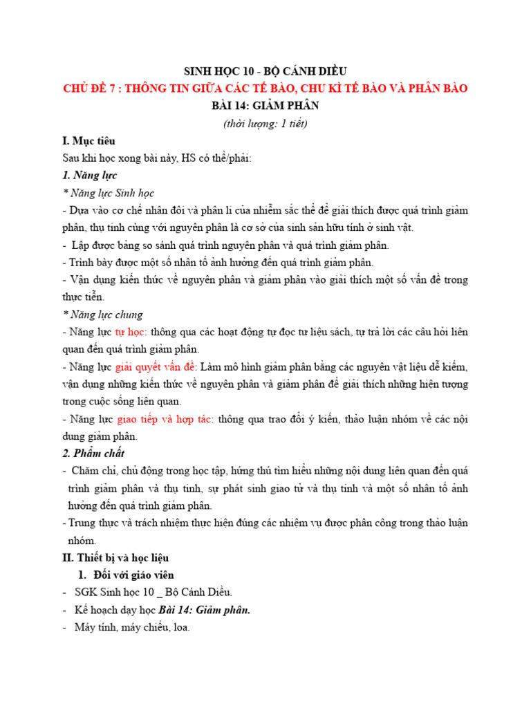 KHDH_Giảm phân_SH10.docx | PDF