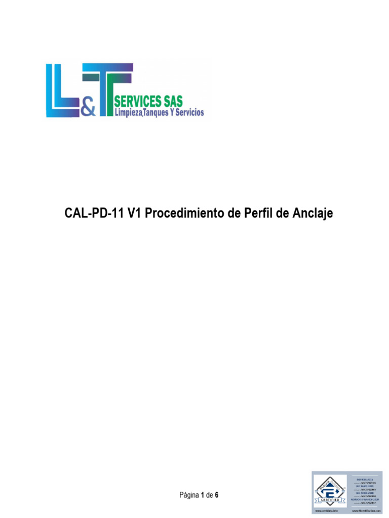 CAL-PD-11 V1 Procedimiento de Perfil de Anclaje | PDF | Materiales | Procesos industriales