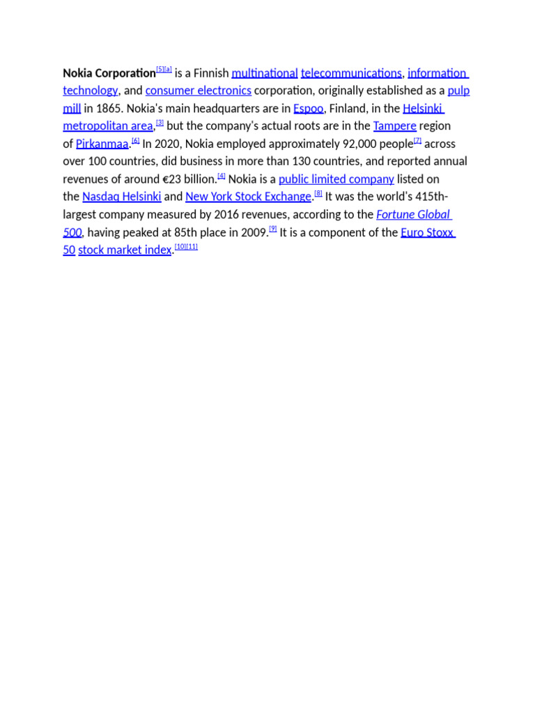 Nokia Corporation Overview and History | PDF