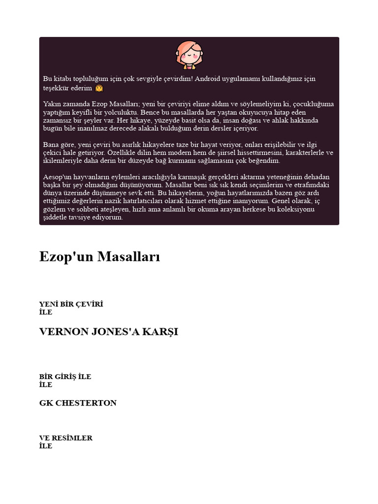 Ezop Masalları Yeni Bir Çeviri | PDF