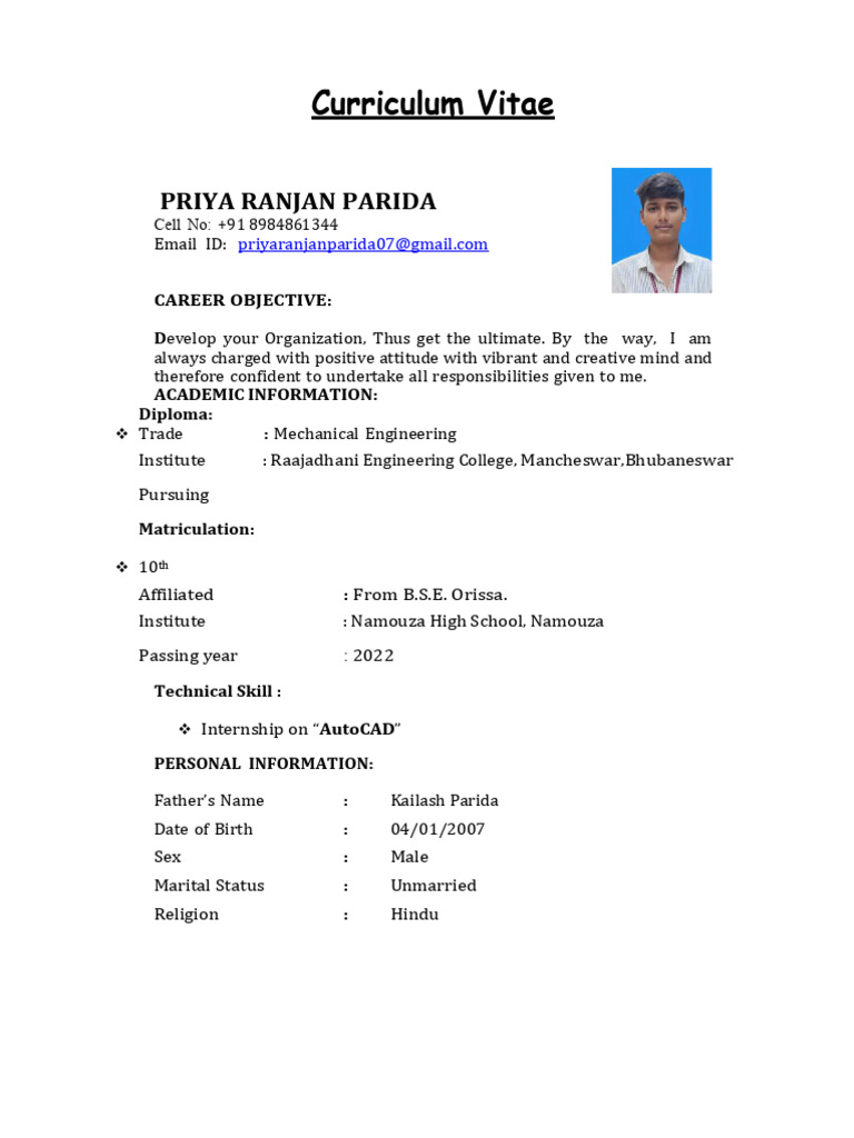 PRIYA RANJAN CV.. | PDF