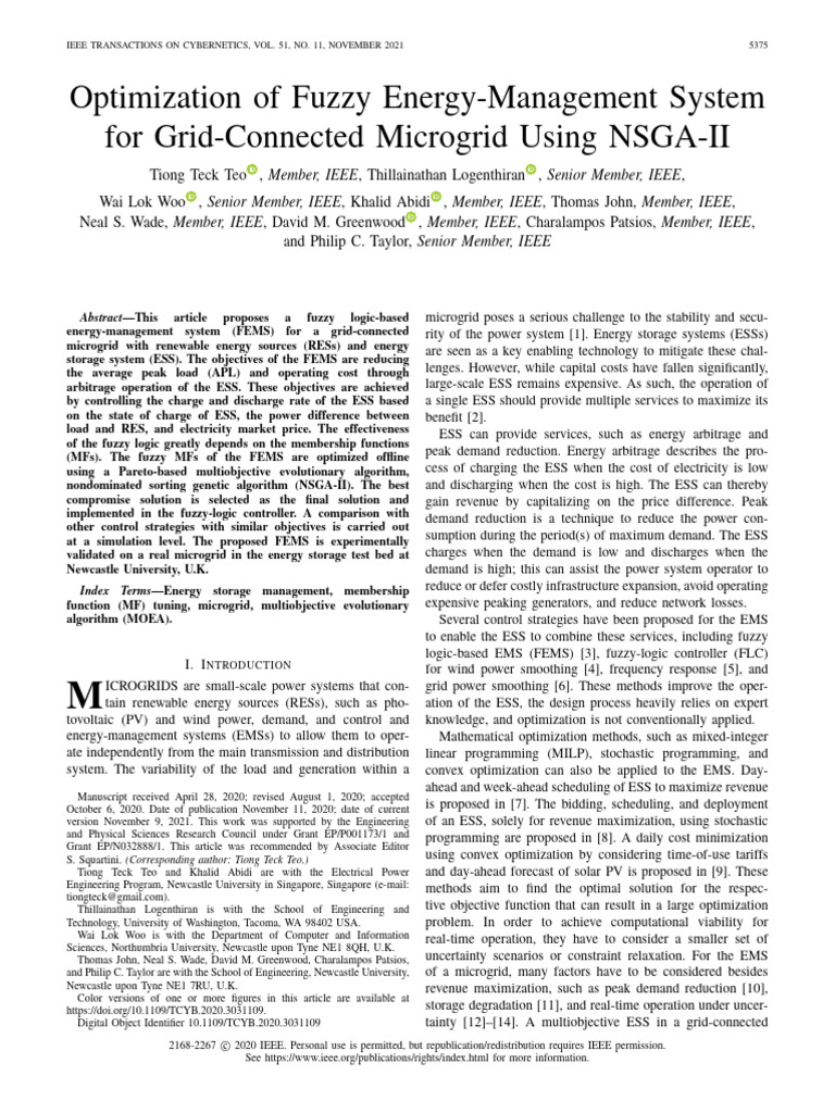 Optimization of Fuzzy Energy-Management System for Grid-Connected Microgrid Using NSGA-II | PDF ...