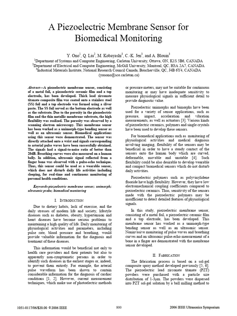 A Piezoelectric Membrane Sensor For | PDF | Piezoelectricity | Pulse