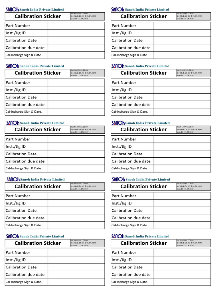 FM - CL.03. Calibration Sticker | PDF