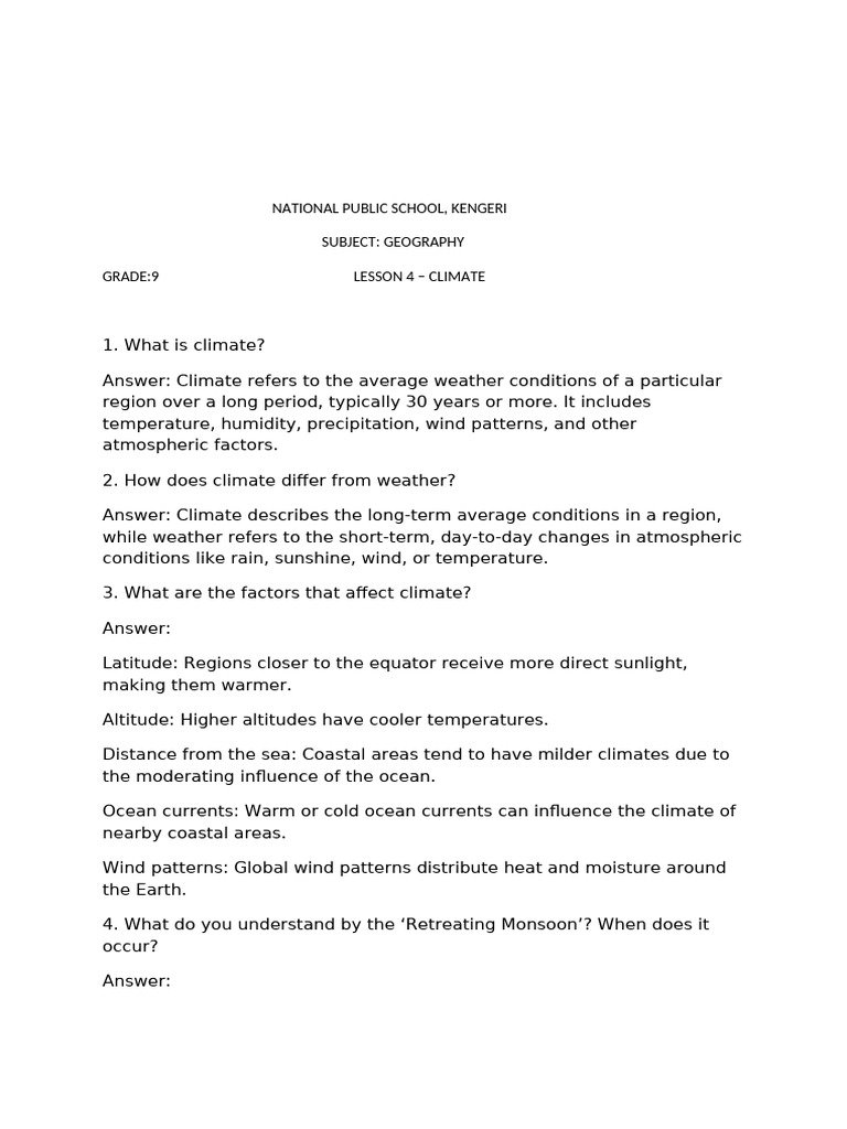 Climate Notes (1) | PDF | Monsoon | Weather