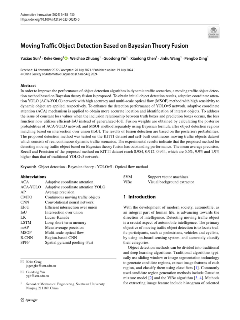 Moving Traffic Object Detection Based on Bayesian Theory Fusion | PDF ... Moving Traffic Object Detection Based on Bayesian Theory Fusion | PDF ...