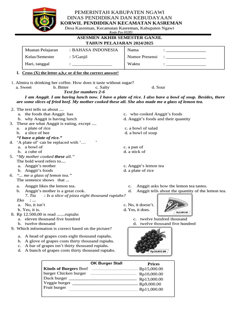 Ngawi Semester Assessment 2024/2025 | PDF | Taste | Umami
