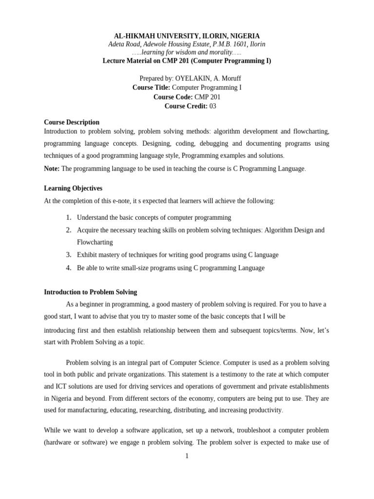 CMP201 Lecture Material | PDF | Computer Programming | Computer Program CMP201 Lecture Material | PDF | Computer Programming | Computer Program