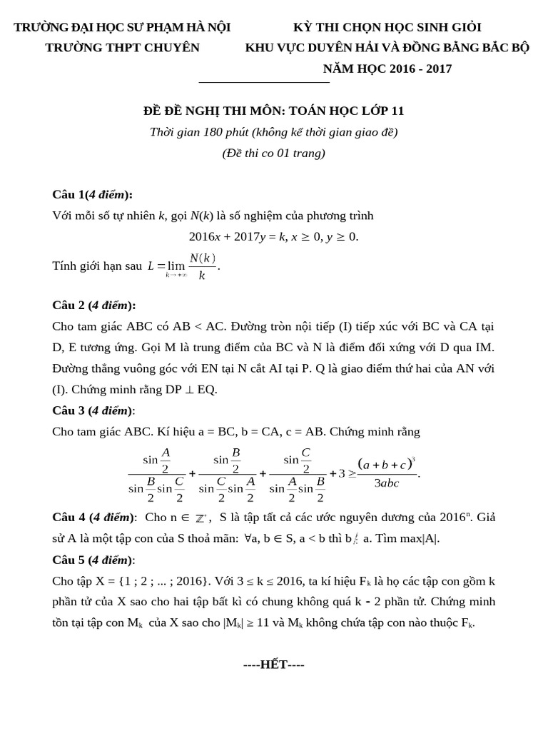 DHBB DE TOAN 11 2016 | PDF