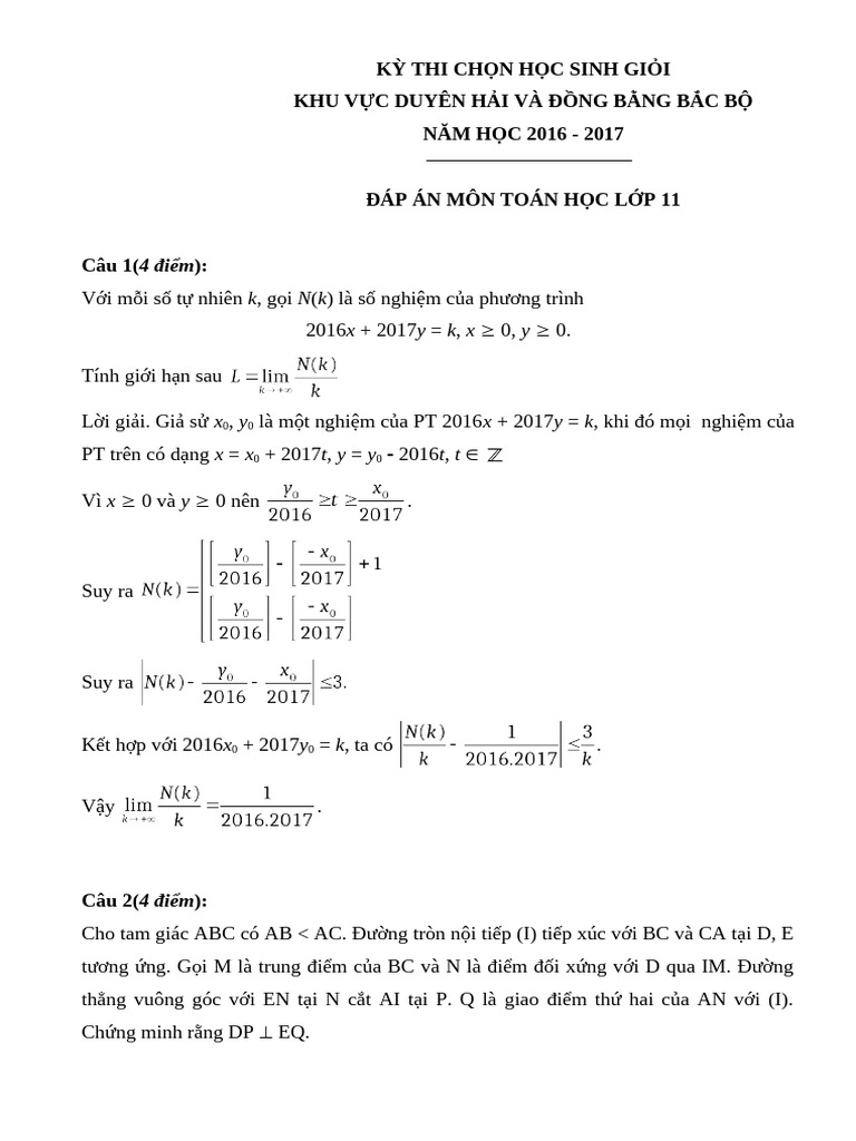 DHBB Da Mon Toan 11 2016 | PDF