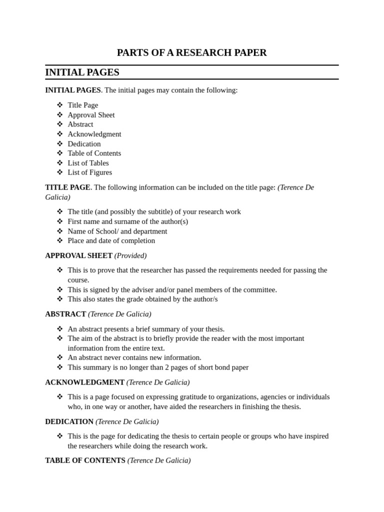 PR Parts of A Research Paper | PDF | Thesis