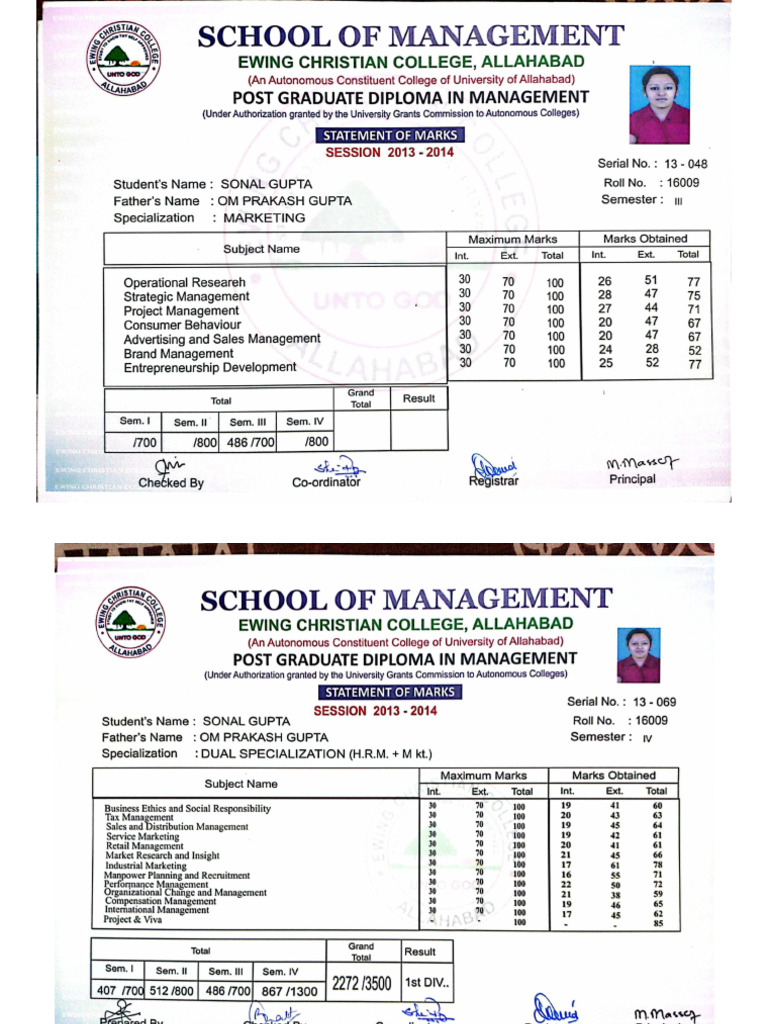 Mba Marksheets 1 3 4 | PDF