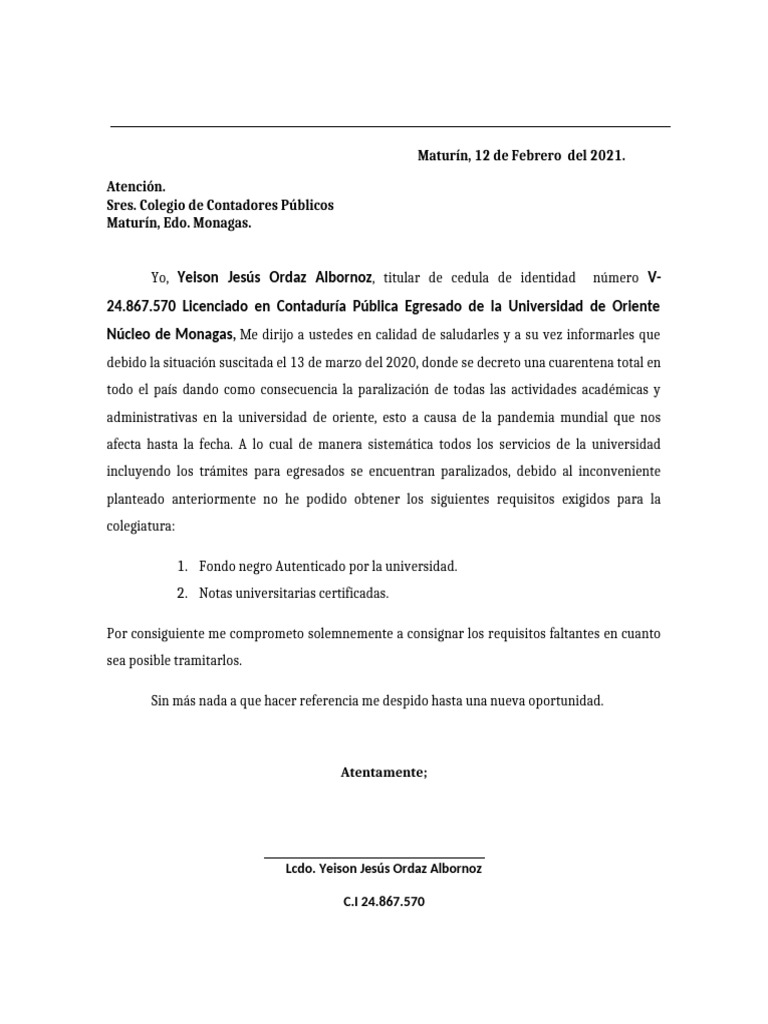 Solicitud de colegiatura por pandemia | PDF