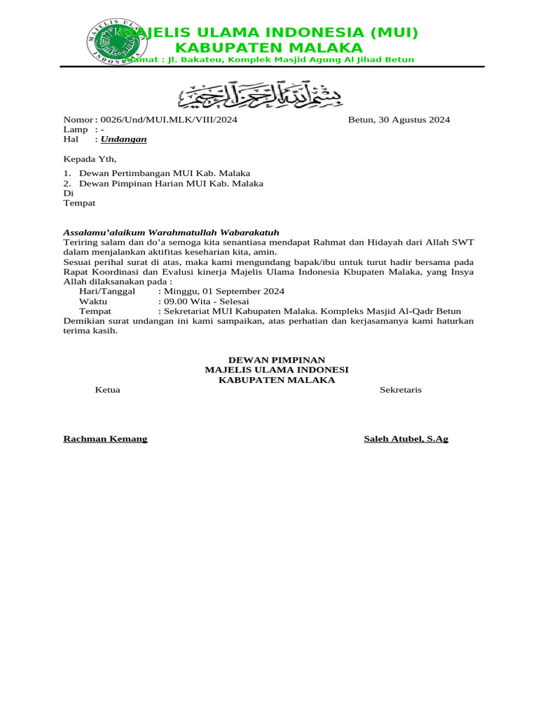 Undangan Pembentukan Panitia Pelantikan Mui | PDF