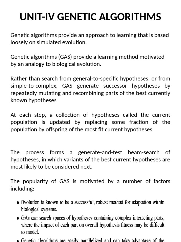 UNIT IV part I | PDF | Genetic Algorithm | First Order Logic UNIT IV part I | PDF | Genetic Algorithm | First Order Logic