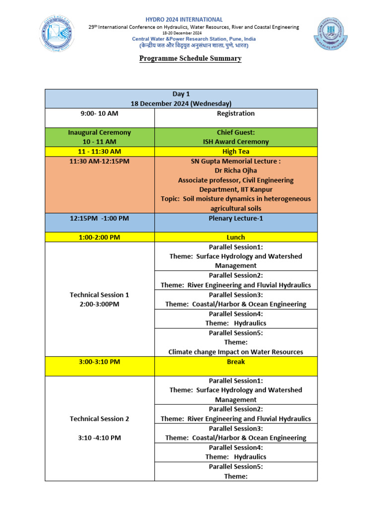 HYDRO-2024 - Programme - Schedule & Sessions | PDF | Hydrology ...