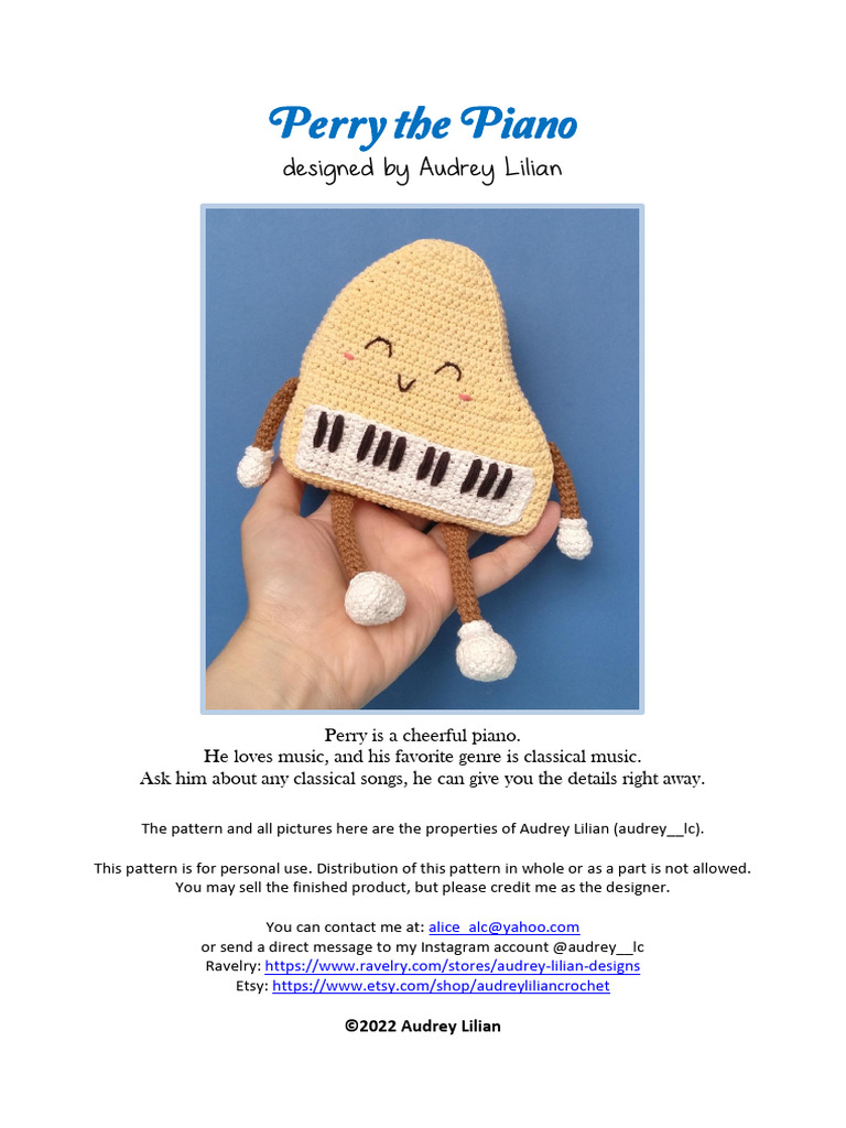 Perry The Piano | PDF | Crochet | Sewing