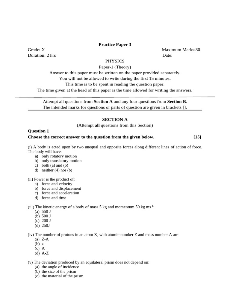 Physics Mock Pre-Board | PDF | Light | Force