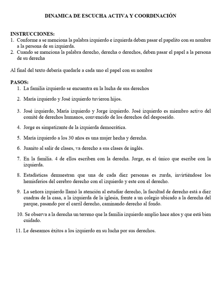 Dinamica de escucha activa y cordinacion | PDF