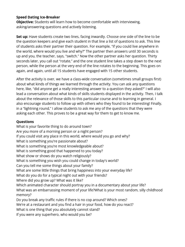 Speed Dating Ice-Breaker Activity Guide | PDF