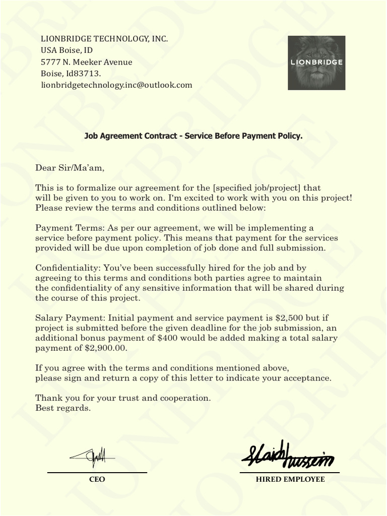 Contract Letter - Signed | PDF