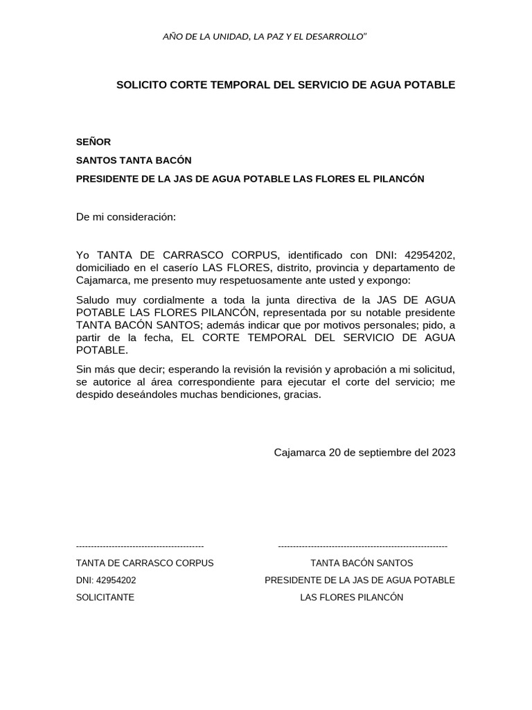 Solicito Corte Del Servicio de Agua Potable | PDF