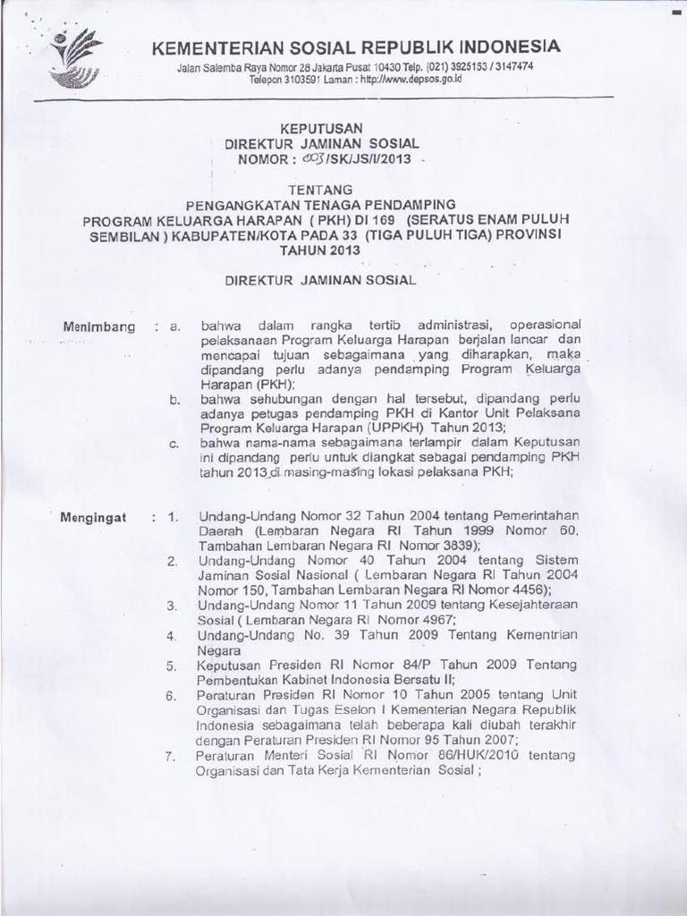 SK Pendamping PKH 2013 | PDF