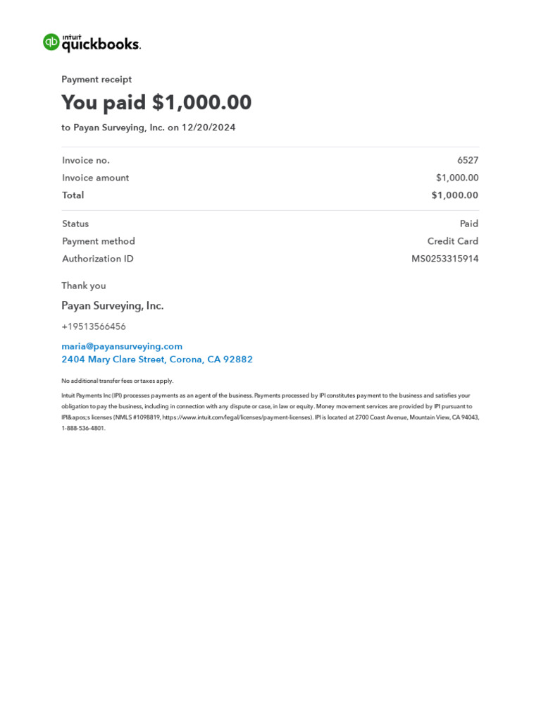 Payment Receipt for Invoice #6527 | PDF