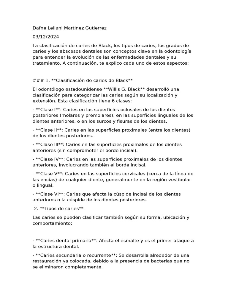 Tipos y grados caries | PDF | Diente | Odontología