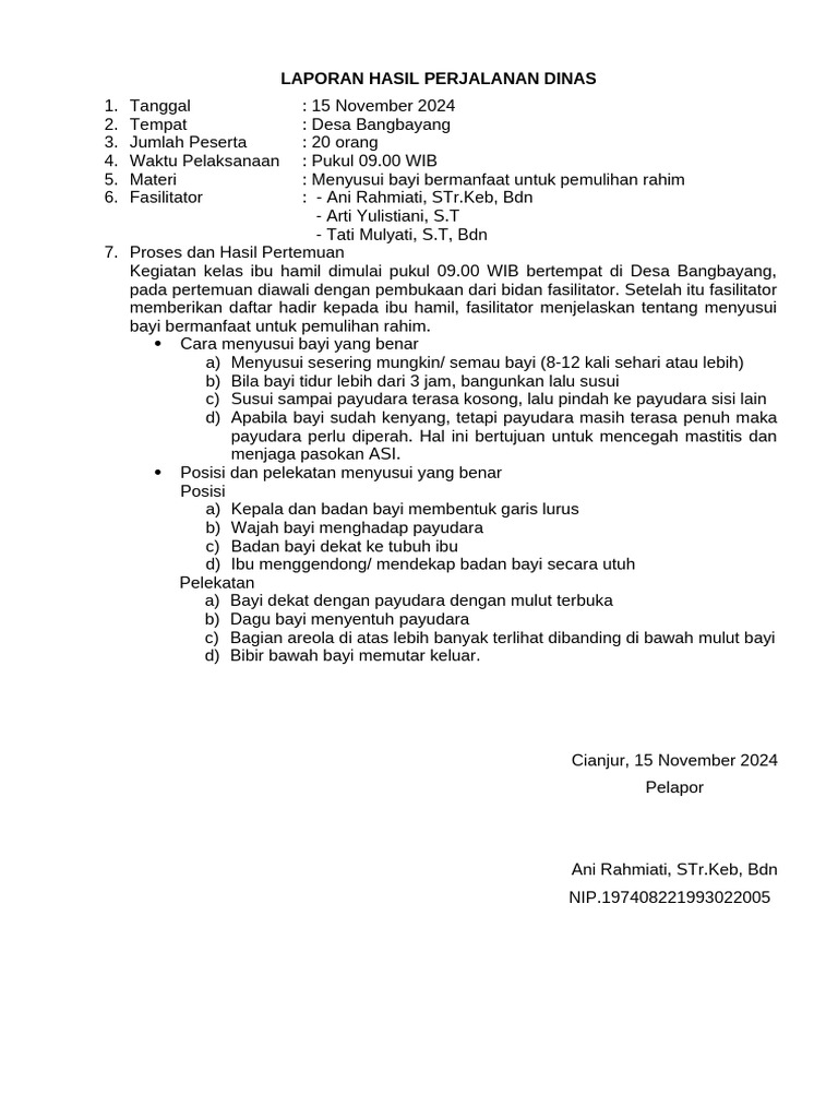 Laporan Hasil KGTN Kelas Bumil Bangbayang Nov | PDF