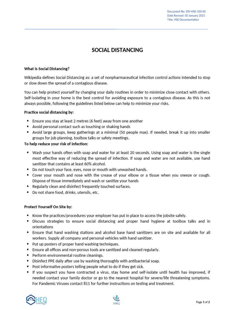 Social Distancing Toolbox Talk Guide | PDF | Occupational Safety And ...