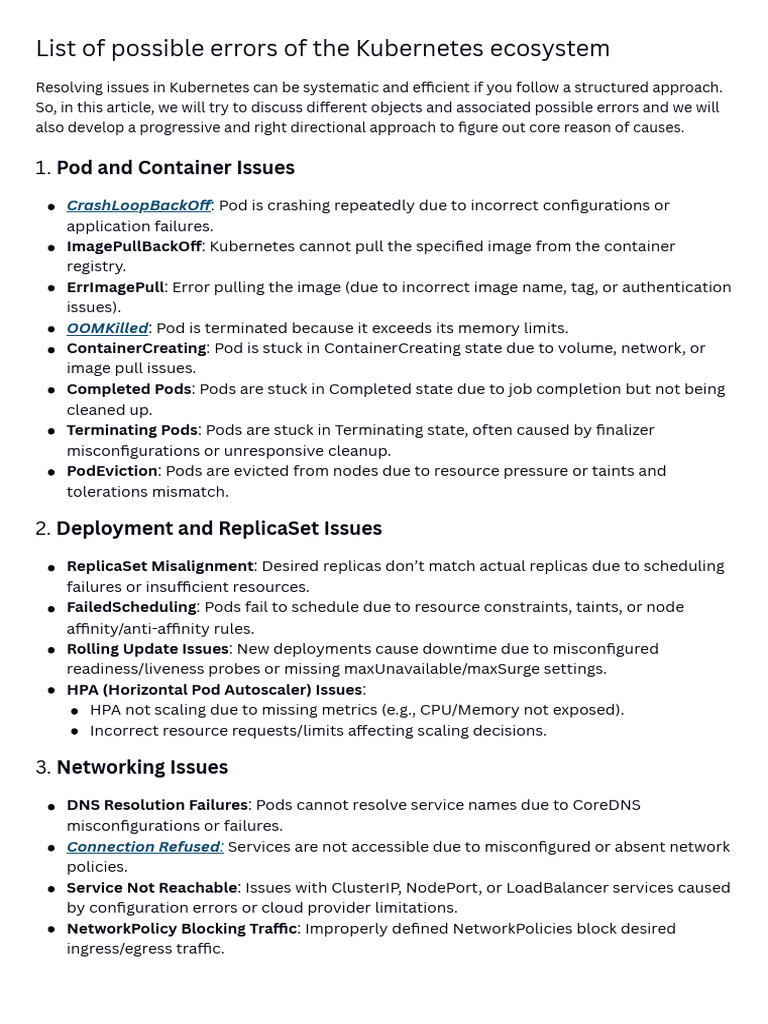 List of K8s Errors & Troubleshooting tips | PDF | System Software | Computer Science