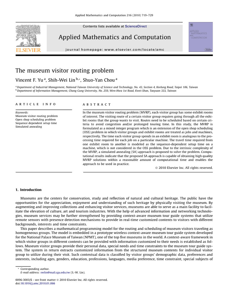 The Museum Visitor Routing Problem | PDF | Mathematical Optimization | Computer Science
