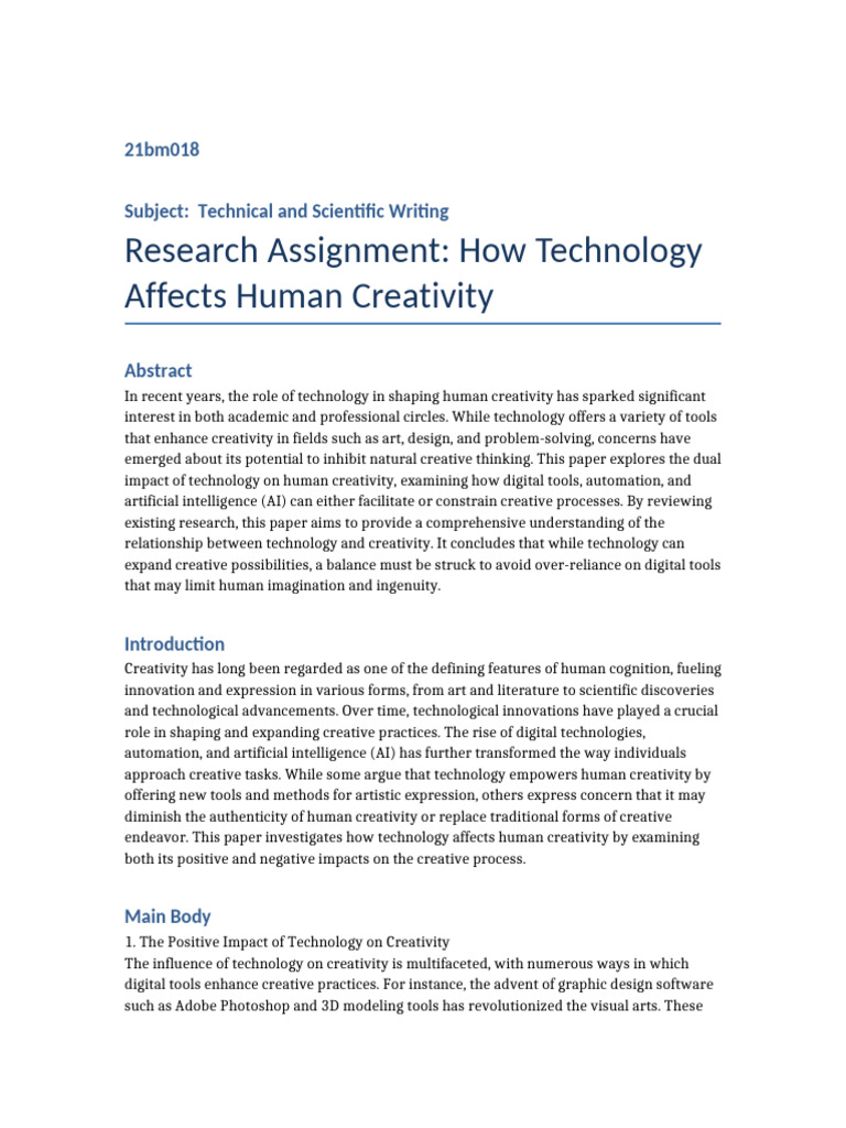 How - Technology - Affects - Human - Creativity - Assignment 21bm018 ...