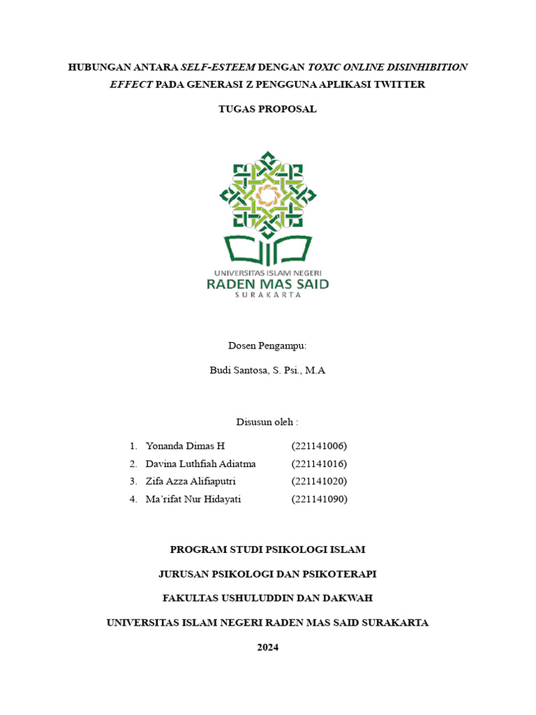 Hubungan Antara Self-Esteem Dengan Toxic Online Disinhibition Effect ...